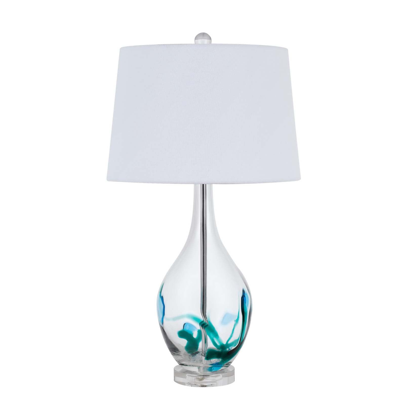 150W 3 WAY HARLAN GLASS TABLE LAMP WITH HARDBACK TAPER DRUM FABRIC SHA ...