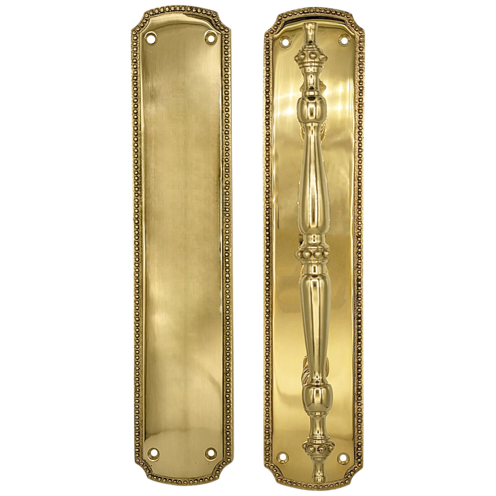 11 1/2 Inch Solid Brass Beaded Push & Pull Plate Set – Antique Hardware ...
