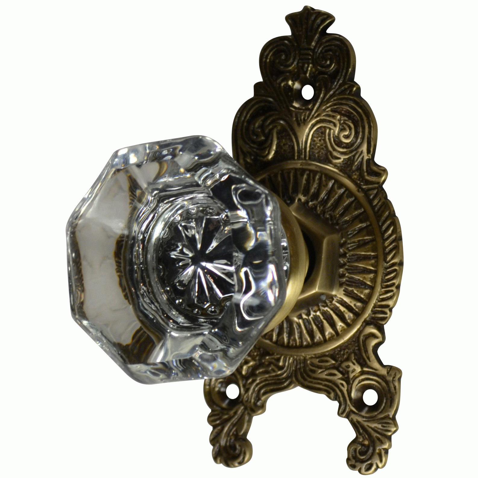 Octagon Glass Ornate Victorian Style Door Knob Set in Several Finishes ...
