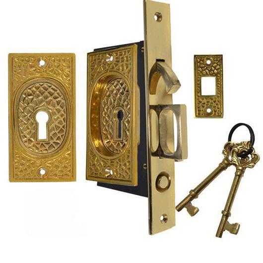 Craftsman Pattern Single Pocket Privacy (Lock) Style Door Set – Antique ...