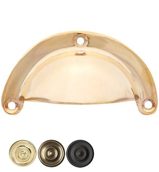 3 3/8 Inch Overall (3 Inch c-c) Solid Brass Traditional Cup Pull ...